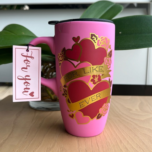 Dining | Pink Love Heart Coffee Tea Mug With Lid New | Poshmark